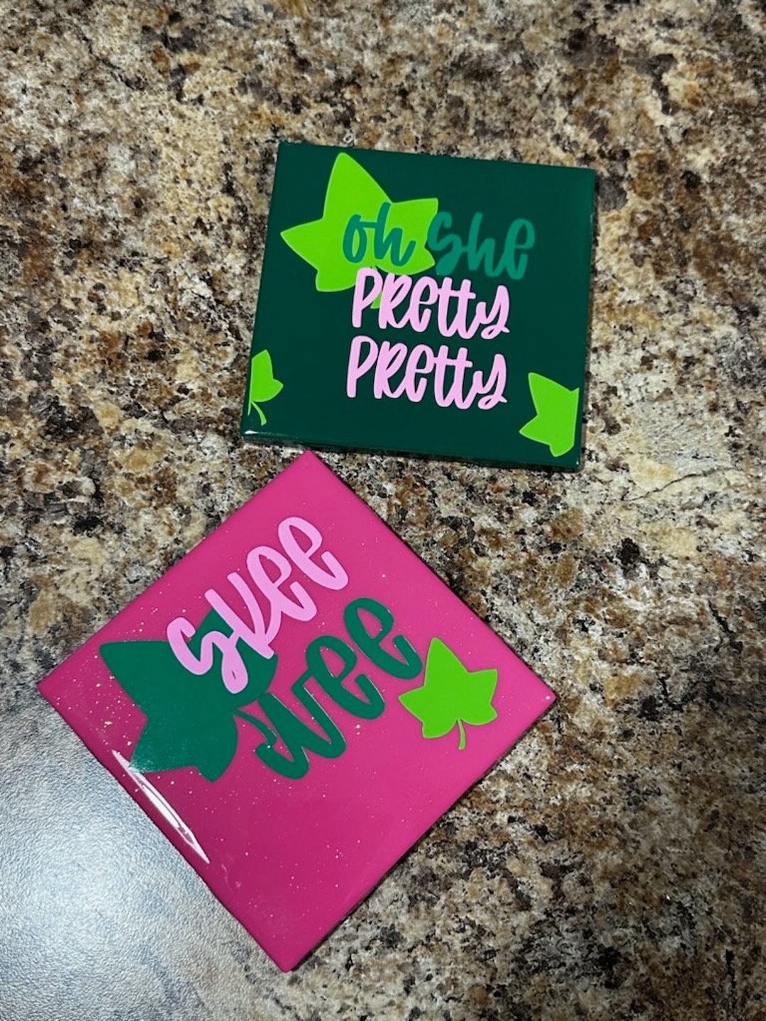 Personalized Sorority Tile Coaster: Pink & Green AKA Crossing Gift - Etsy