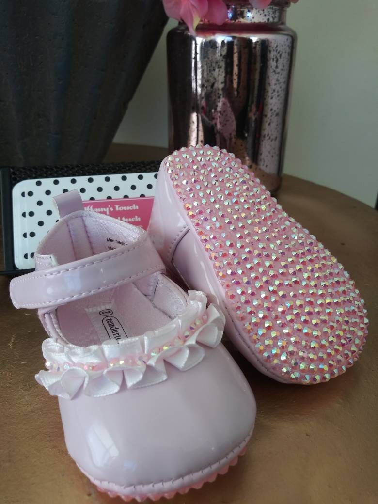 Pink Rhinestone Baby Shoes pink Bottoms / Baby Pink Bottoms/ - Etsy