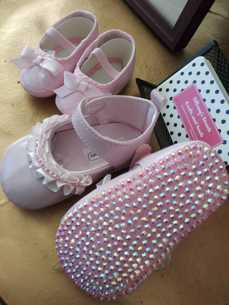 Pink Rhinestone Baby Shoes pink Bottoms / Baby Pink Bottoms/ - Etsy