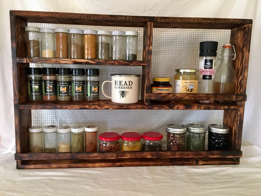 Spice Rack Tier Rustic Farmhouse Decor Solid Wood Spice