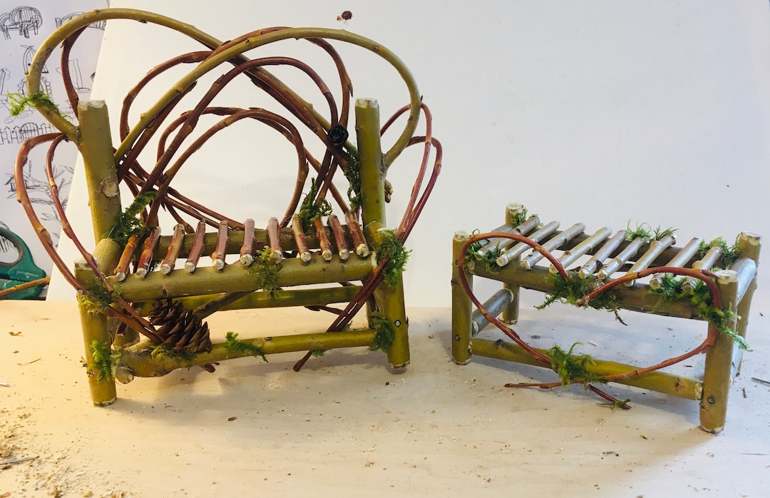 Miniature Fairy Bench and Table, Fairy Furniture, Fairy Garden, Willow ...