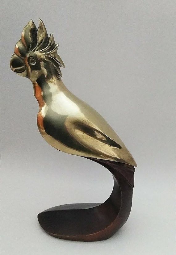 Vintage Cockatoo Sculpture/Statue Brass and Wood Modernist | Etsy
