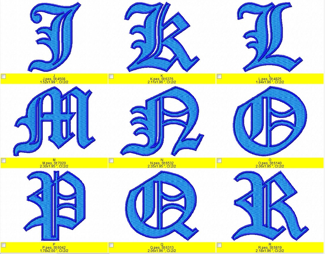 2 inch Old English Machine embroidery font PES _ Upper Case | Etsy