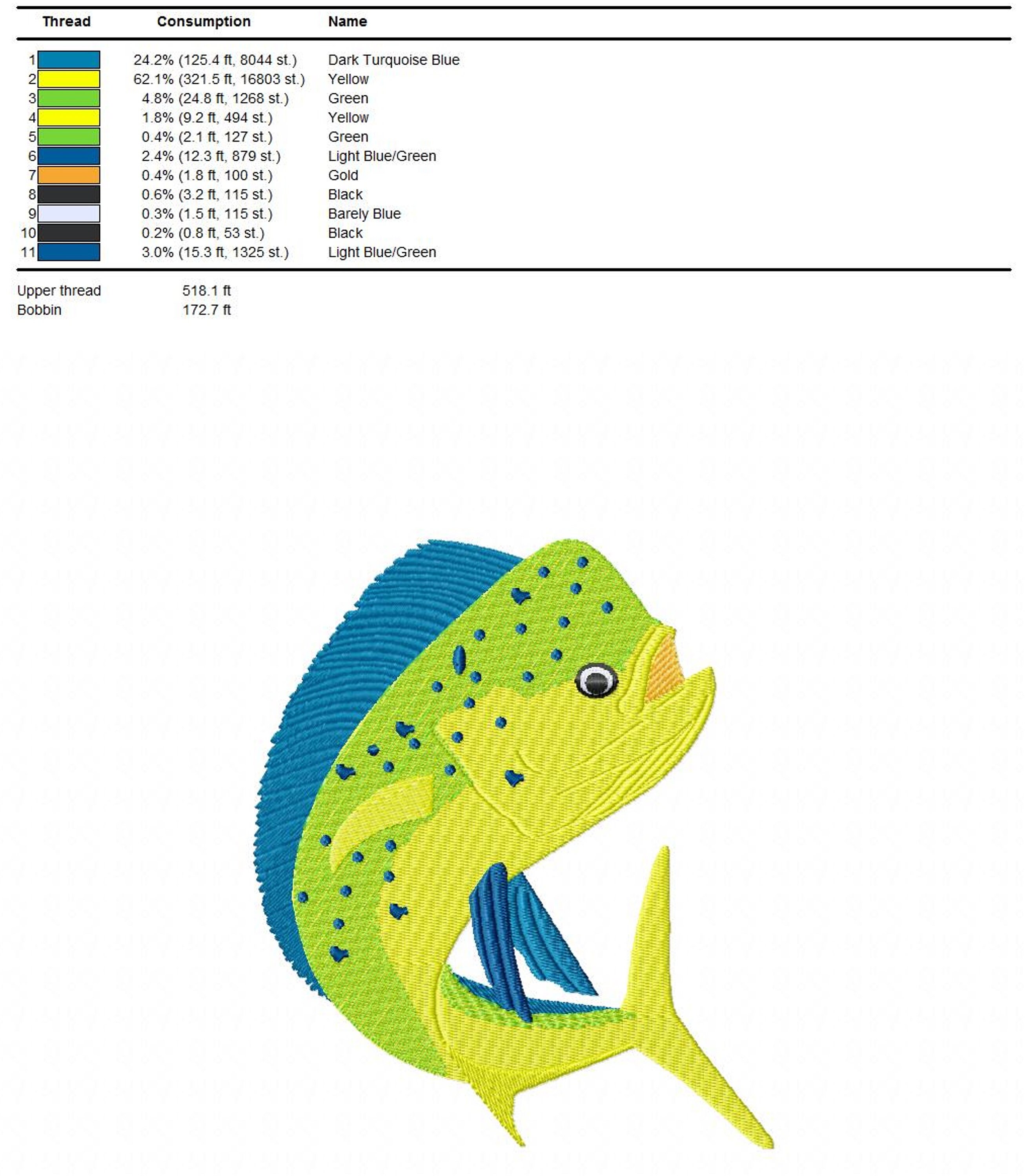 6.5 Inch Mahi Mahi Machine Embroidery Design - Etsy