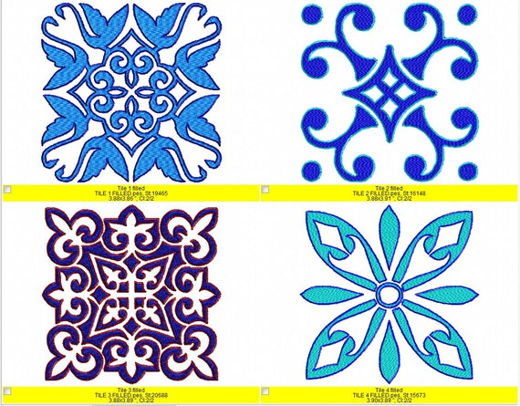 Set of 4 TILE DESIGNS Machine Embroidery | Etsy