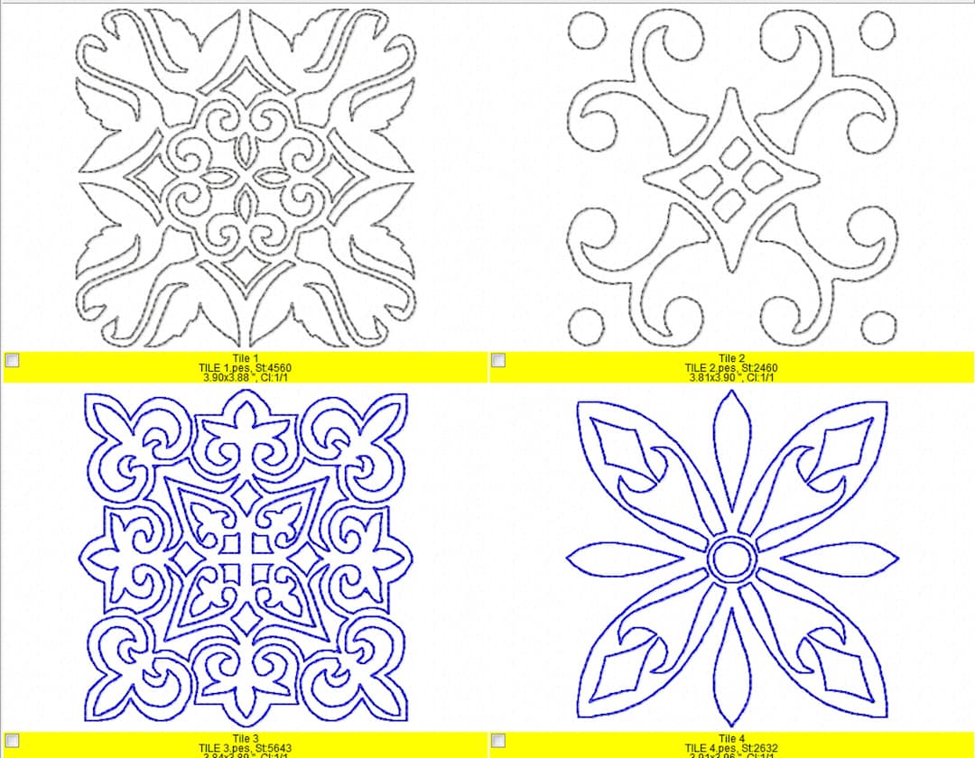 4 TILE DESIGNS Single Stitch Machine Embroidery - Etsy