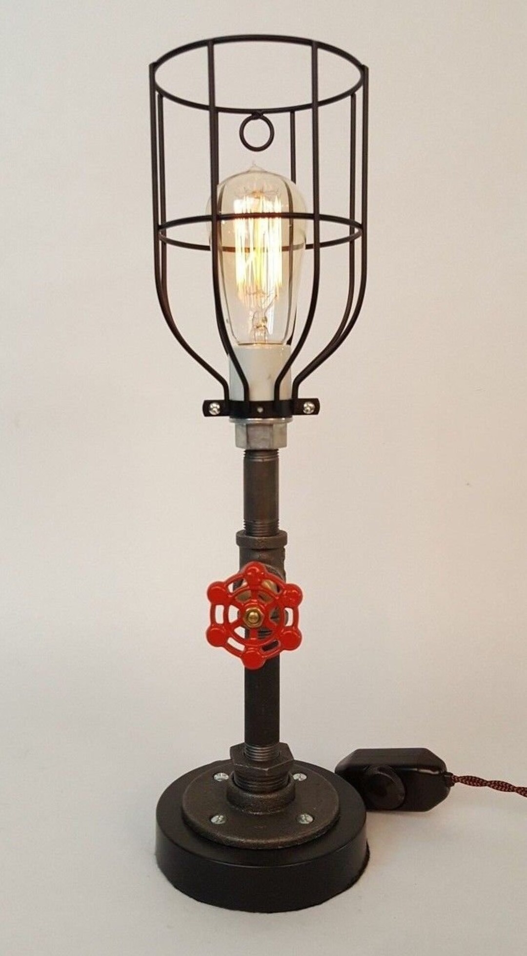 Industrial Pipe Table Lamp With Round Base and Cage New Handcrafted ...