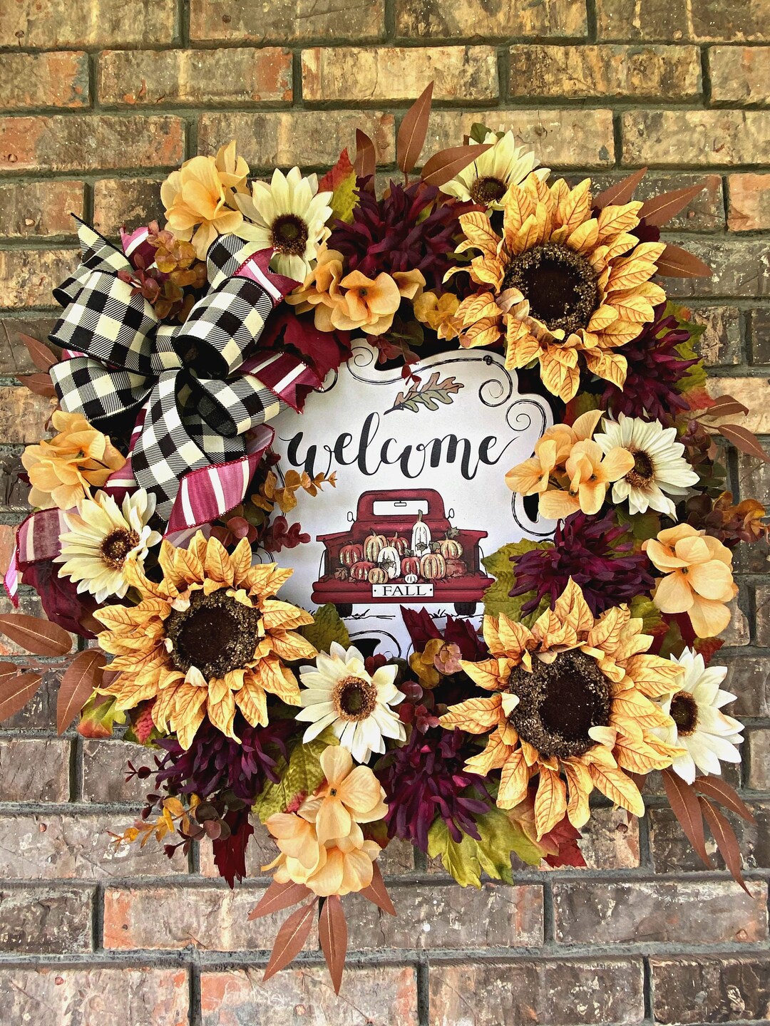 Fall Welcome Wreath for Front Door, Sunflower Wreath, Autumn Front ...