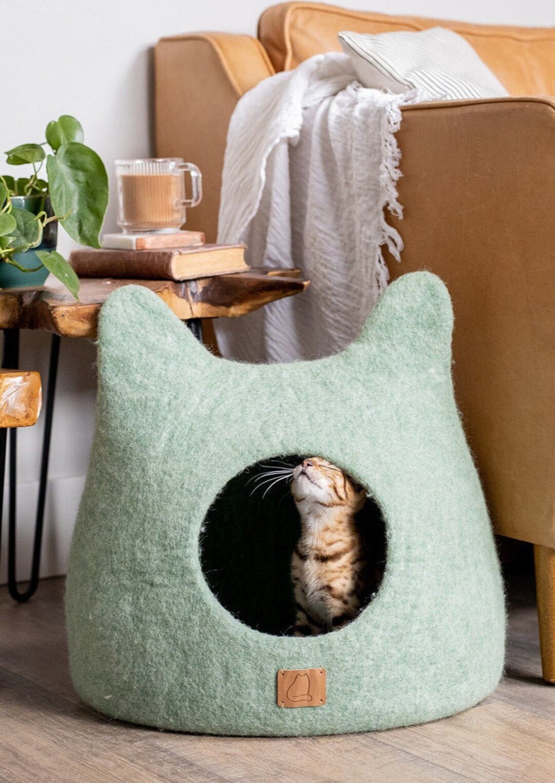 BEST AESTHETIC Cat Bed With Ears Natural Organic Merino Felt Wool SOFT ...
