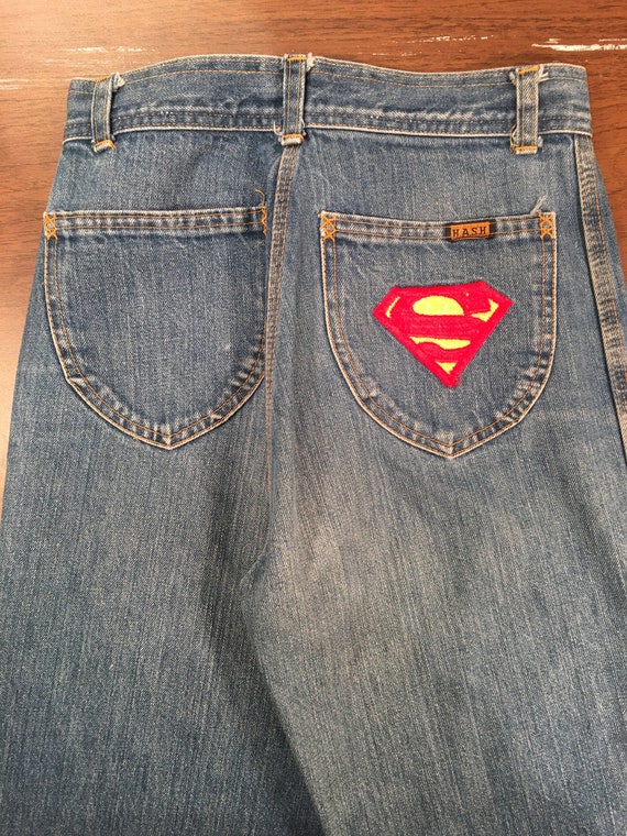 70s Hash Jeans Superman Embroidered Back Pocket Patch… - Gem