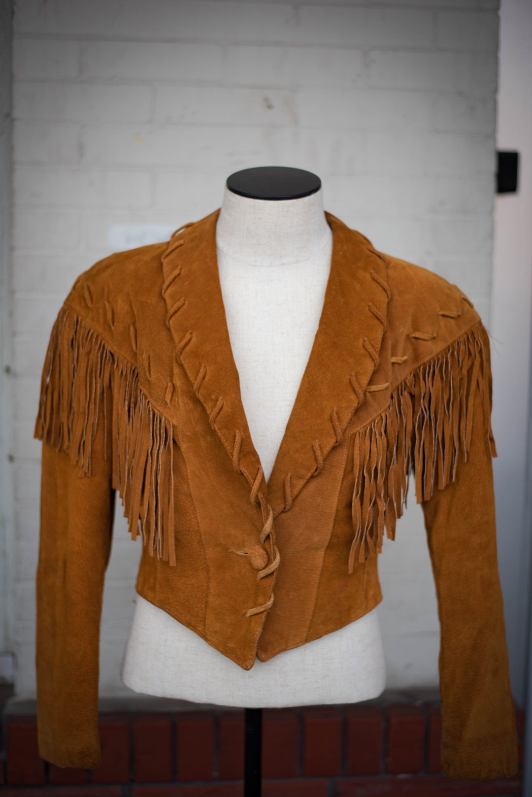 80s Fringe Leather Jacket With Fitted Waist and One Button - Etsy