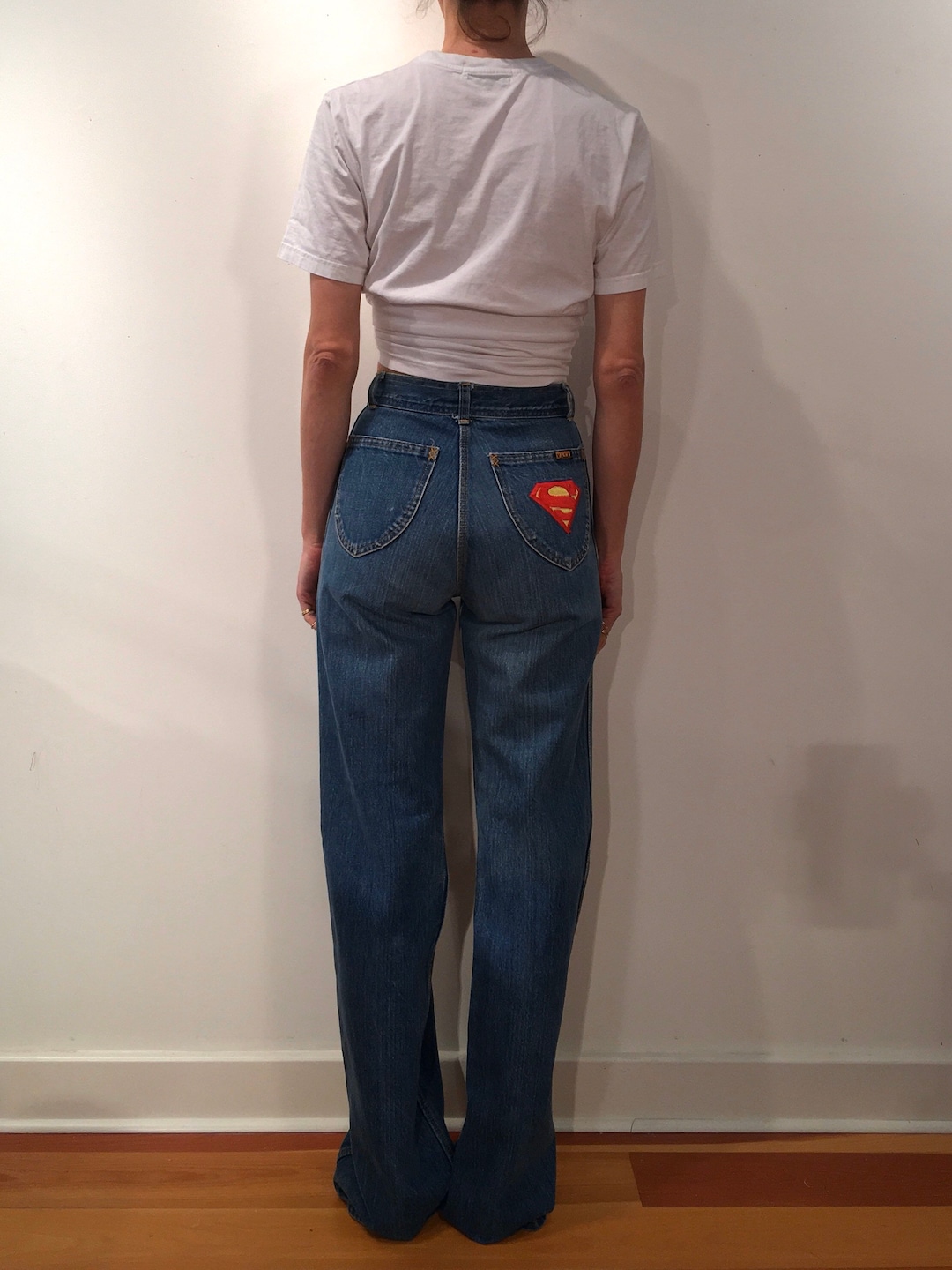 70s Hash Jeans Superman Embroidered Back Pocket Patch Boho Hippy High ...