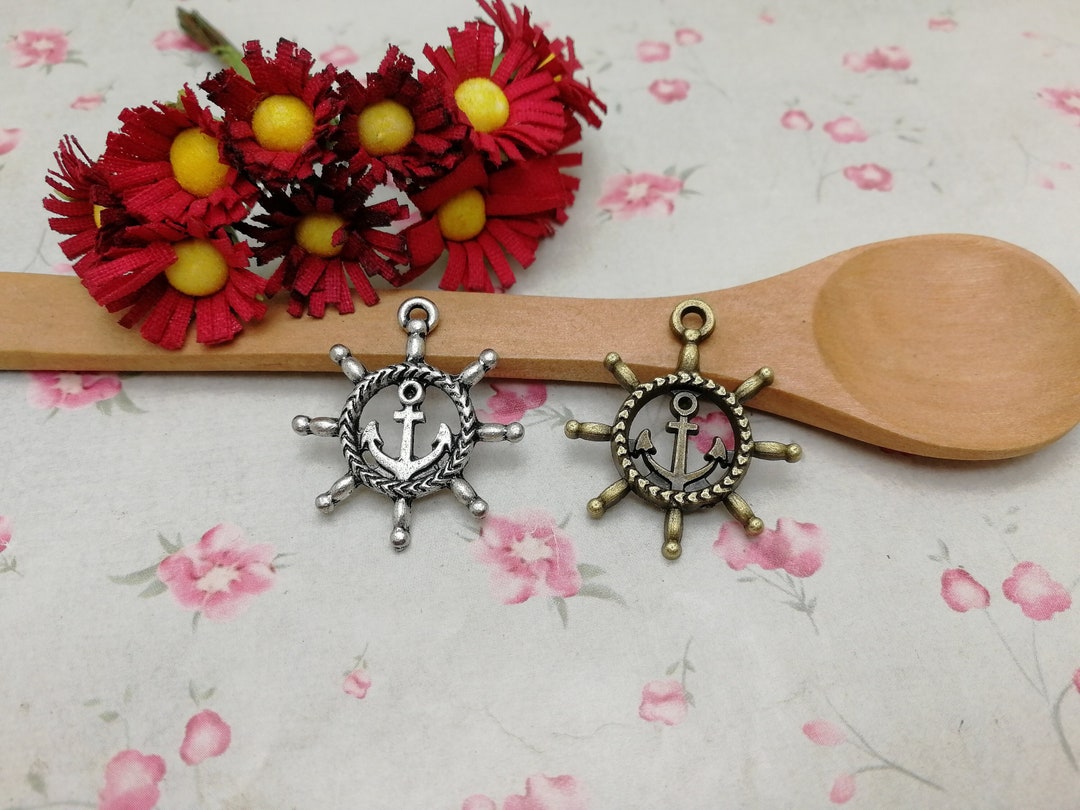 10/50 Pieces Metal Anchor Rudder Helm Pendant Necklace Earring Keychain ...