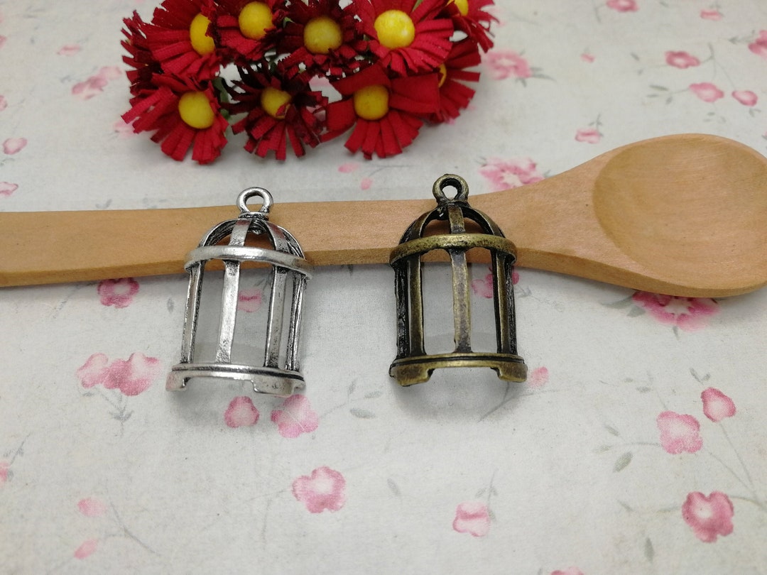 6/20 Pieces Metal Bird Cage Pendant Necklace Earring Keychain Charm ...