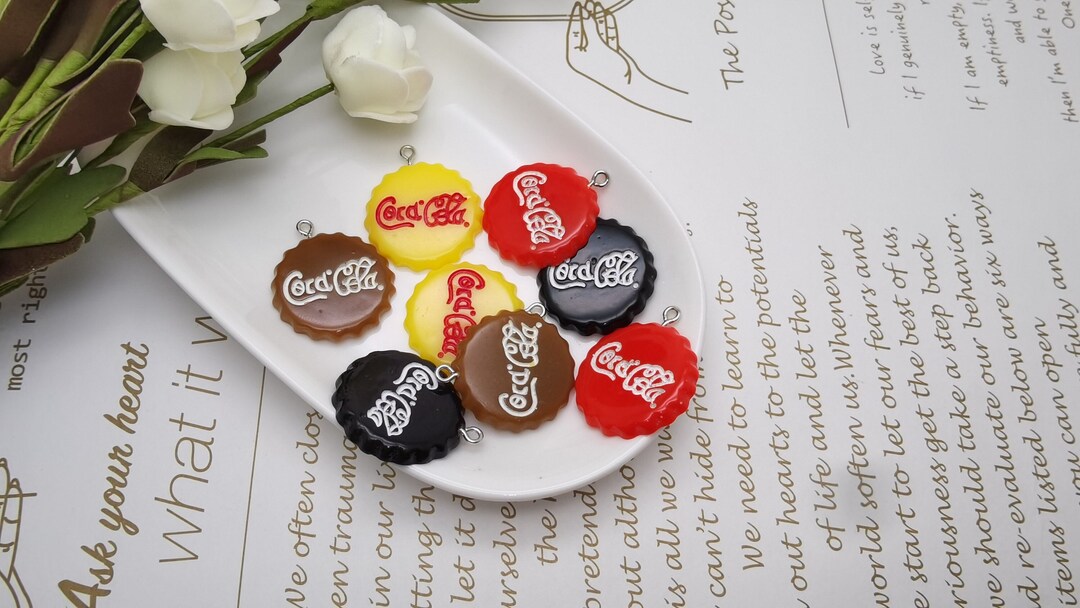 6/20 Pieces Plastic Coca Cola Drink Bottle Cap Pendant Charm , Resin ...