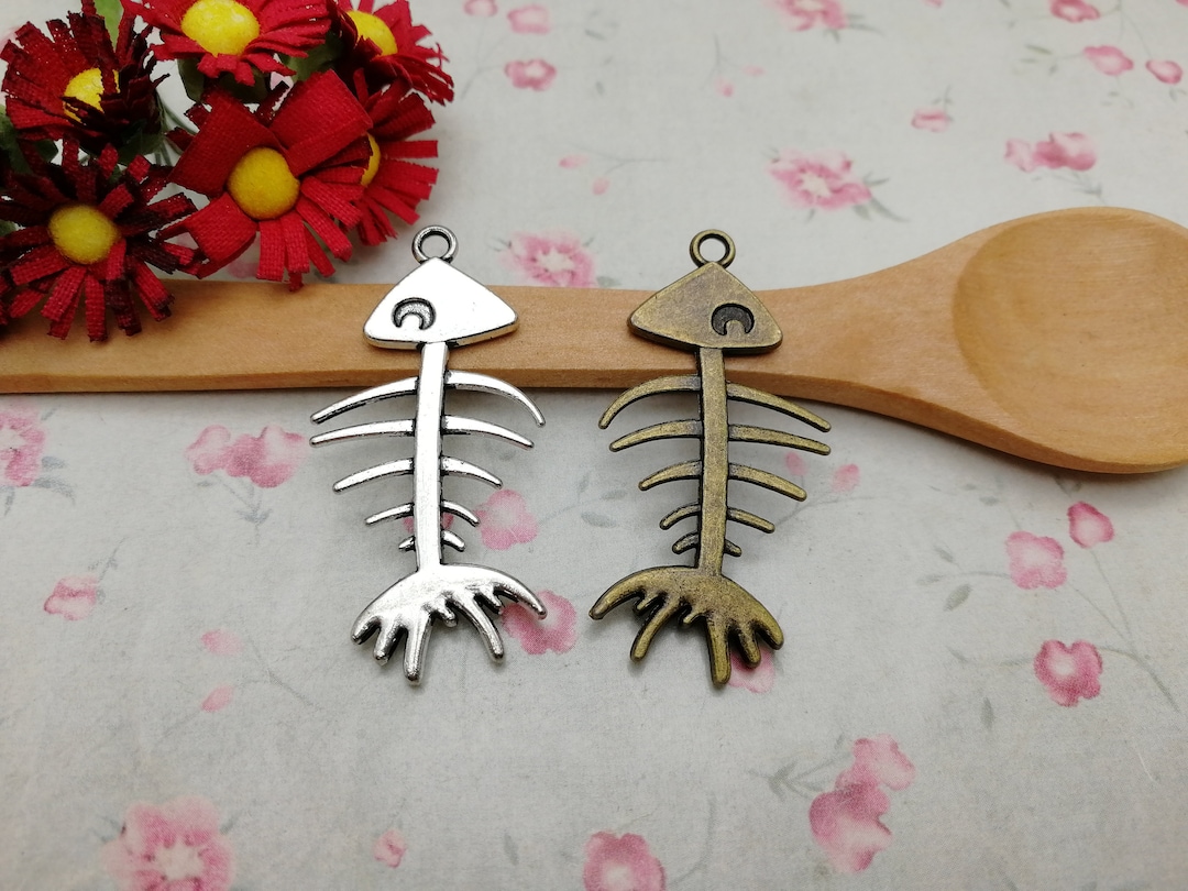 6/20 Pieces Metal Fishbone Fish Bone Pendant Necklace Earring Keychain ...