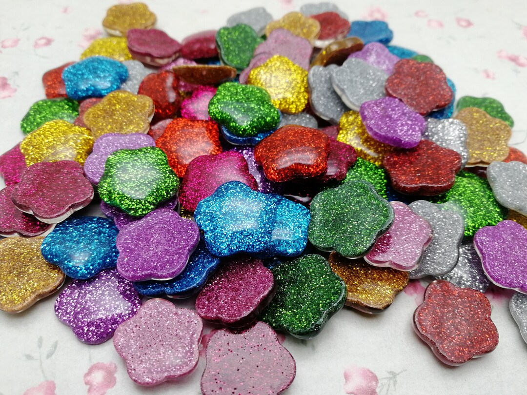 10 /50 Stück Mix Color Kunststoff Glitzer Blume blumen flach - Etsy.de