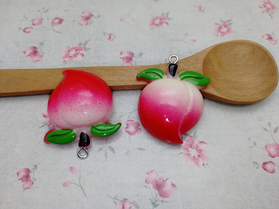 6/20 Pieces Plastic Peach Fruit Pendant Charm , Resin Handmade Craft ...