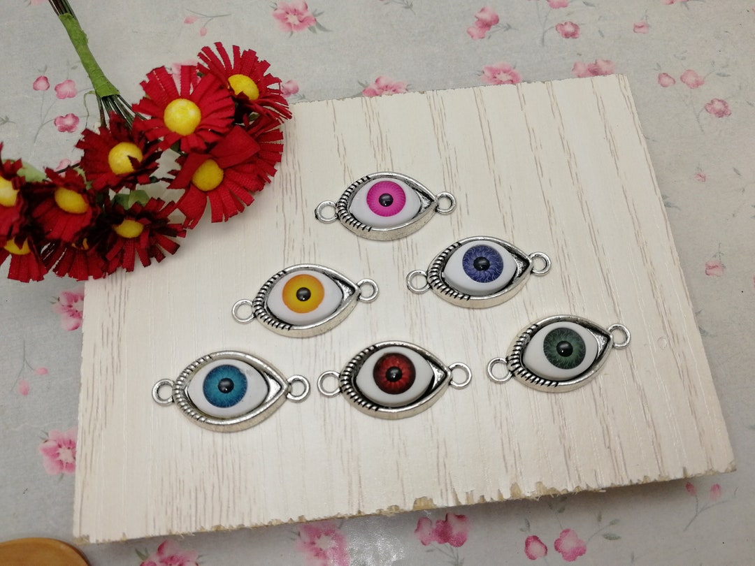 6/20 Pieces Metal Eye Pendant Charm Mix Color Plastic Eyeball , Antique ...