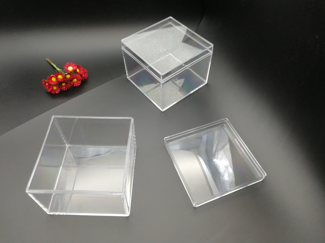 2 Pieces 90x90x70mm Square Shape Clear PS Plastic Box , Jewelry Bead ...