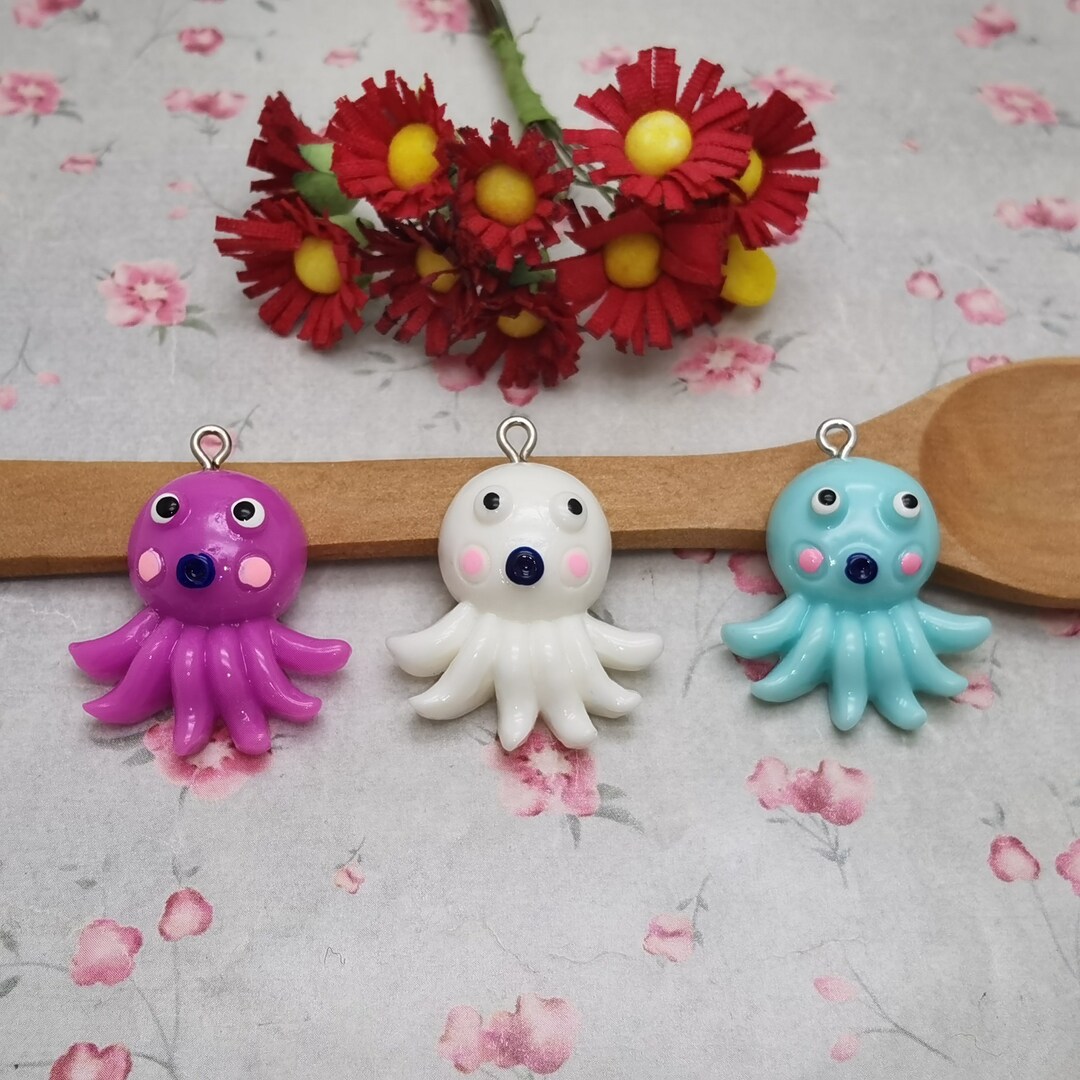 6/20 Pieces Plastic Octopus Squid Pendant Charm , Resin Handmade ...