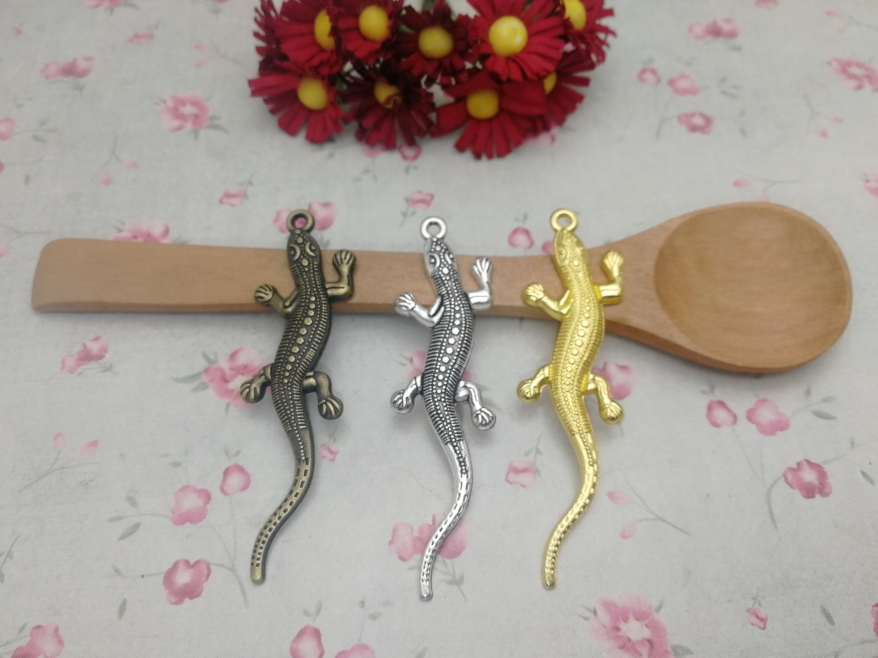 6/20 Pieces Metal Lizard Wall Gecko Pendant Necklace Earring Keychain ...