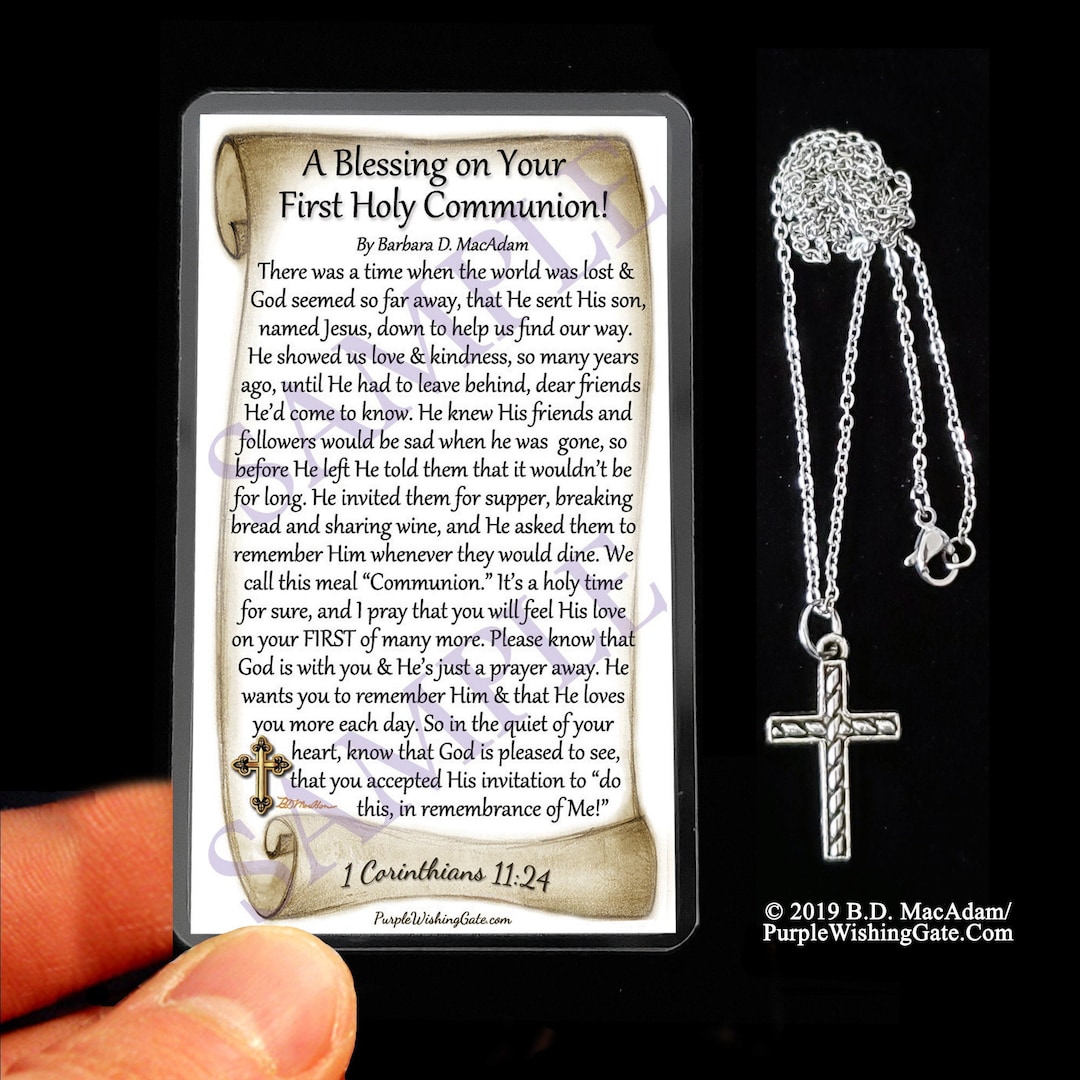 First Communion Blessing Card W/cross Pendant for Boy, First Communion ...