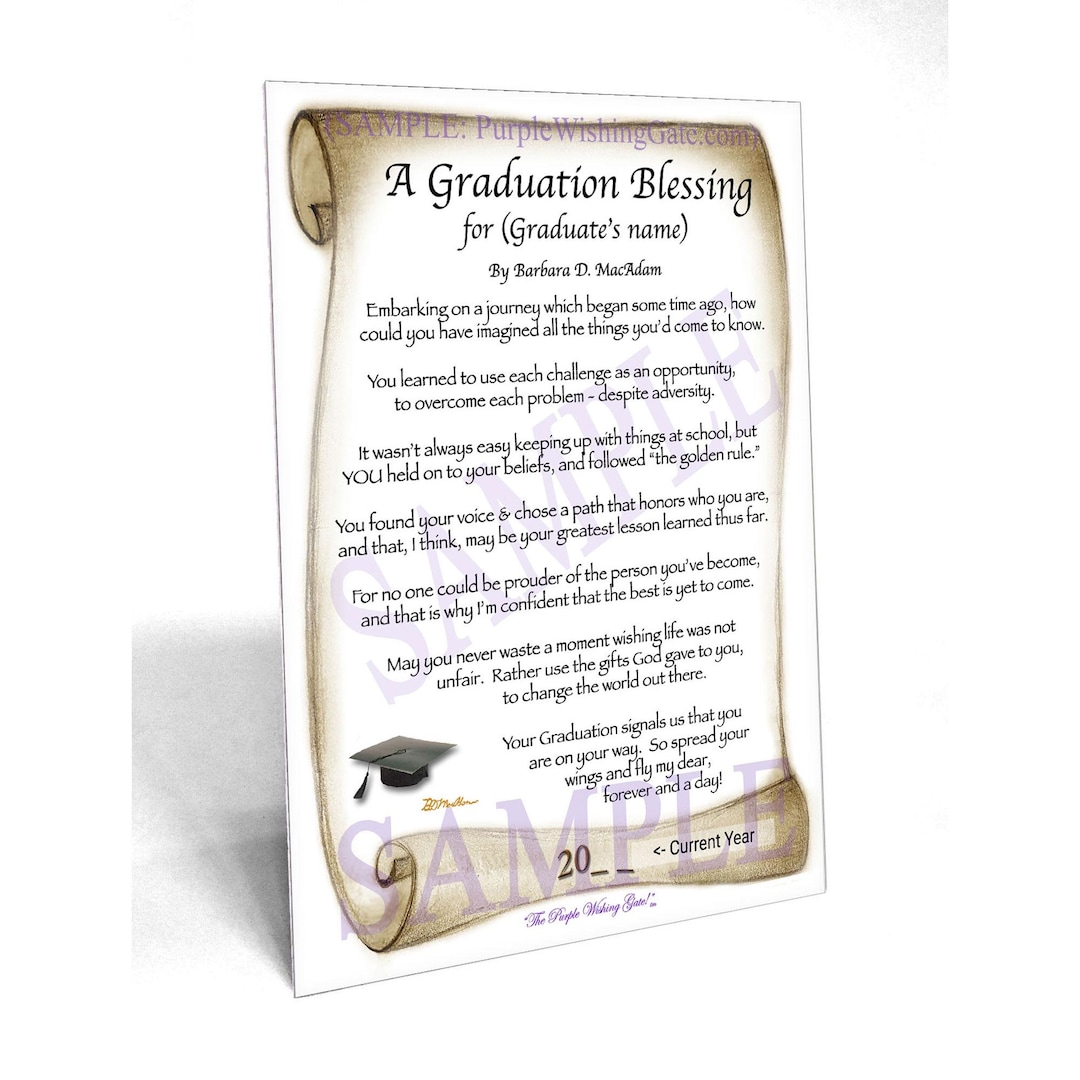 Personalized Graduation Blessing: Frameable 5x7 Poem Card With Lavender ...