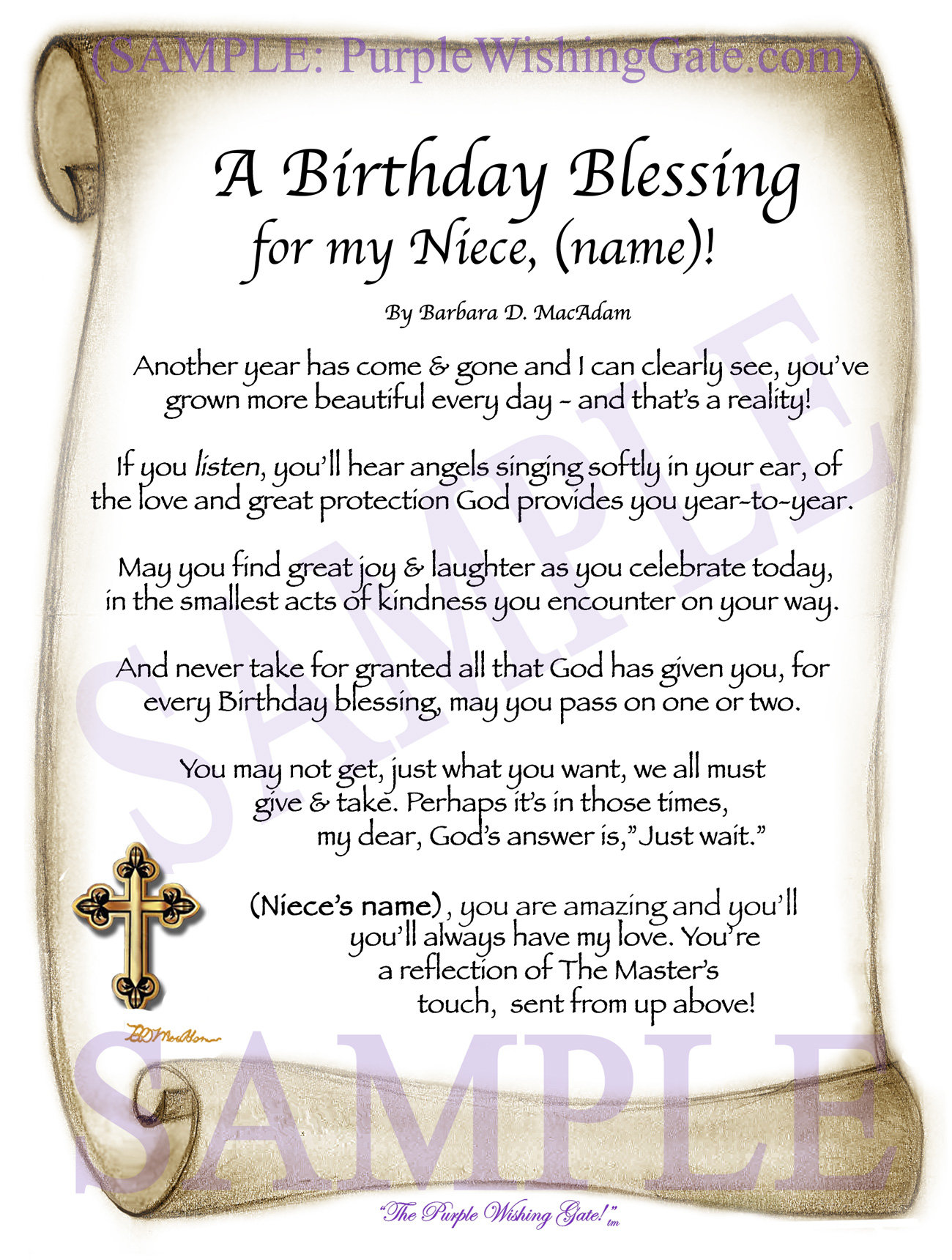 FREE Name on Birthday Blessing for Niece, 5x7 Frameable Birthday Card ...
