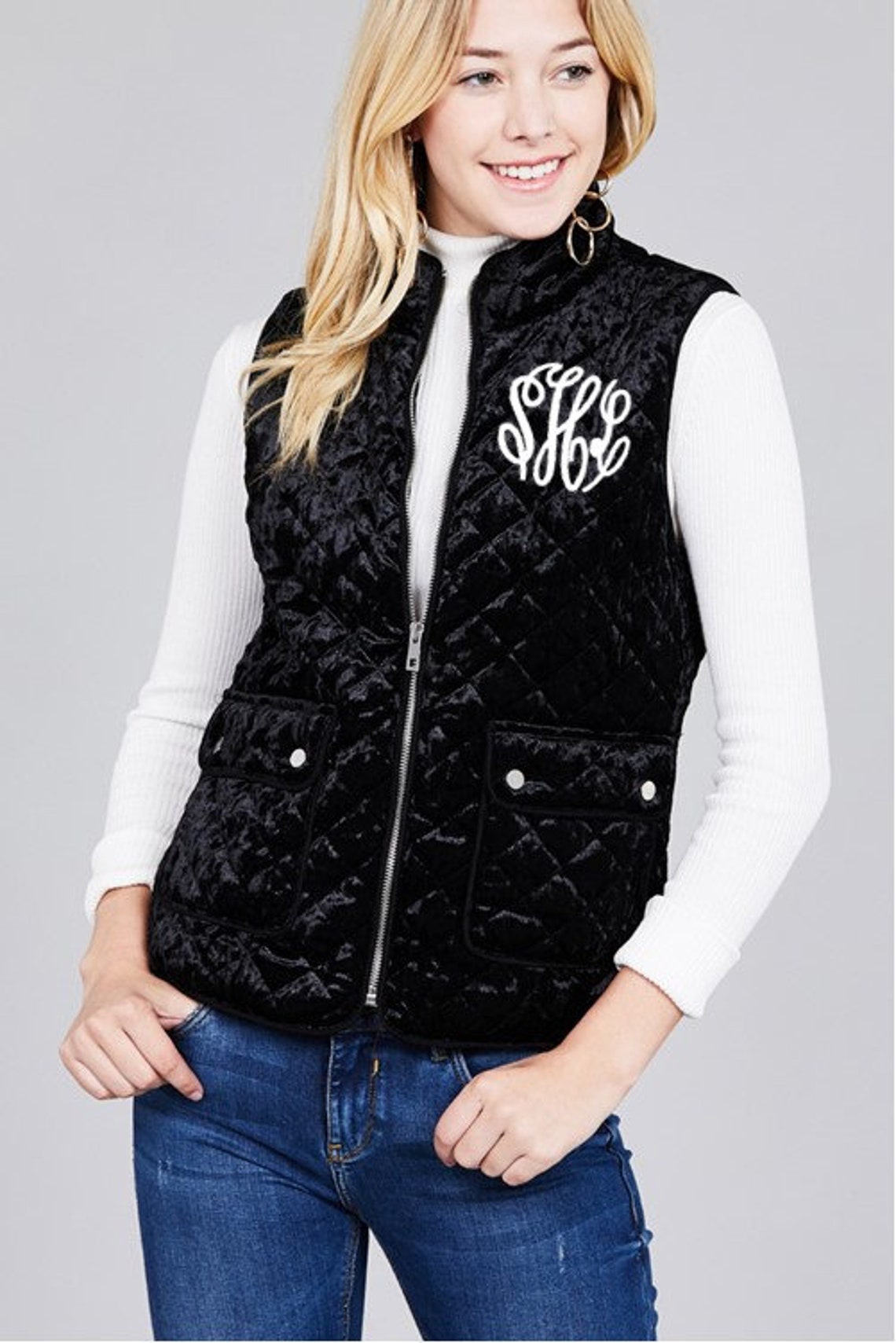 Velvet Monogrammed Quilted Vest With Pockets - Etsy