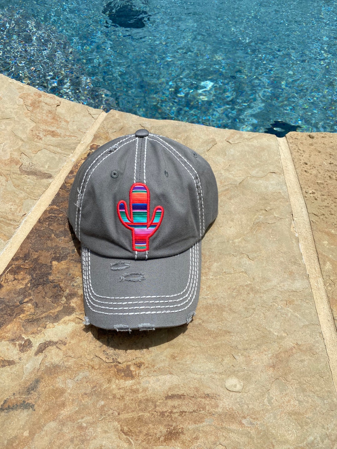 Zarape Distressed Stitched Baseball Hat With Zarape Cactus - Etsy