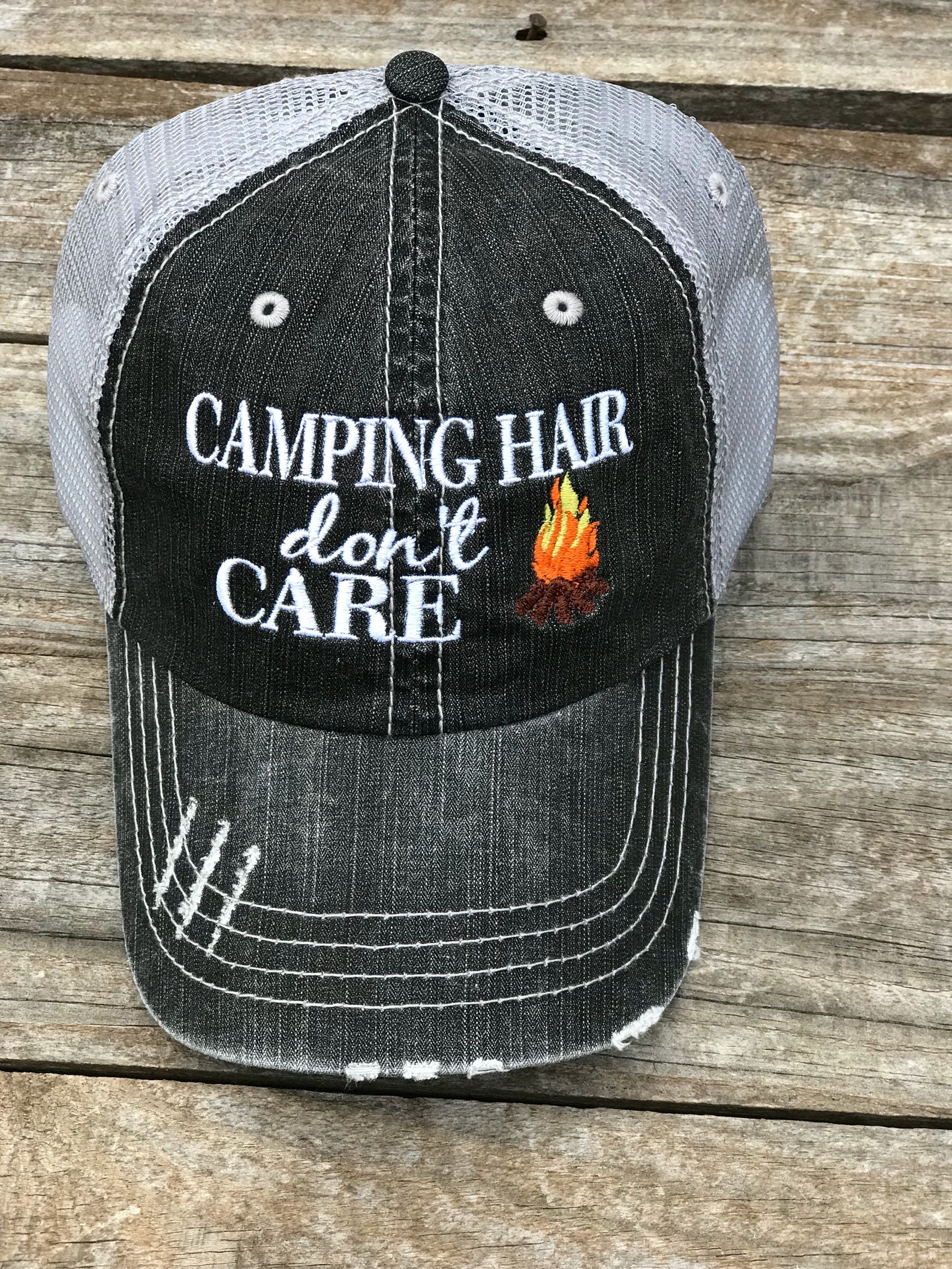 Camping Hair Don't Care Trucker Hat With Campfire - Etsy