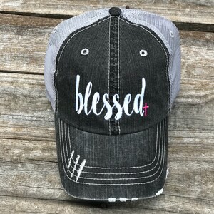 Blessed Distressed Trucker Hat ~ With Cross - Etsy