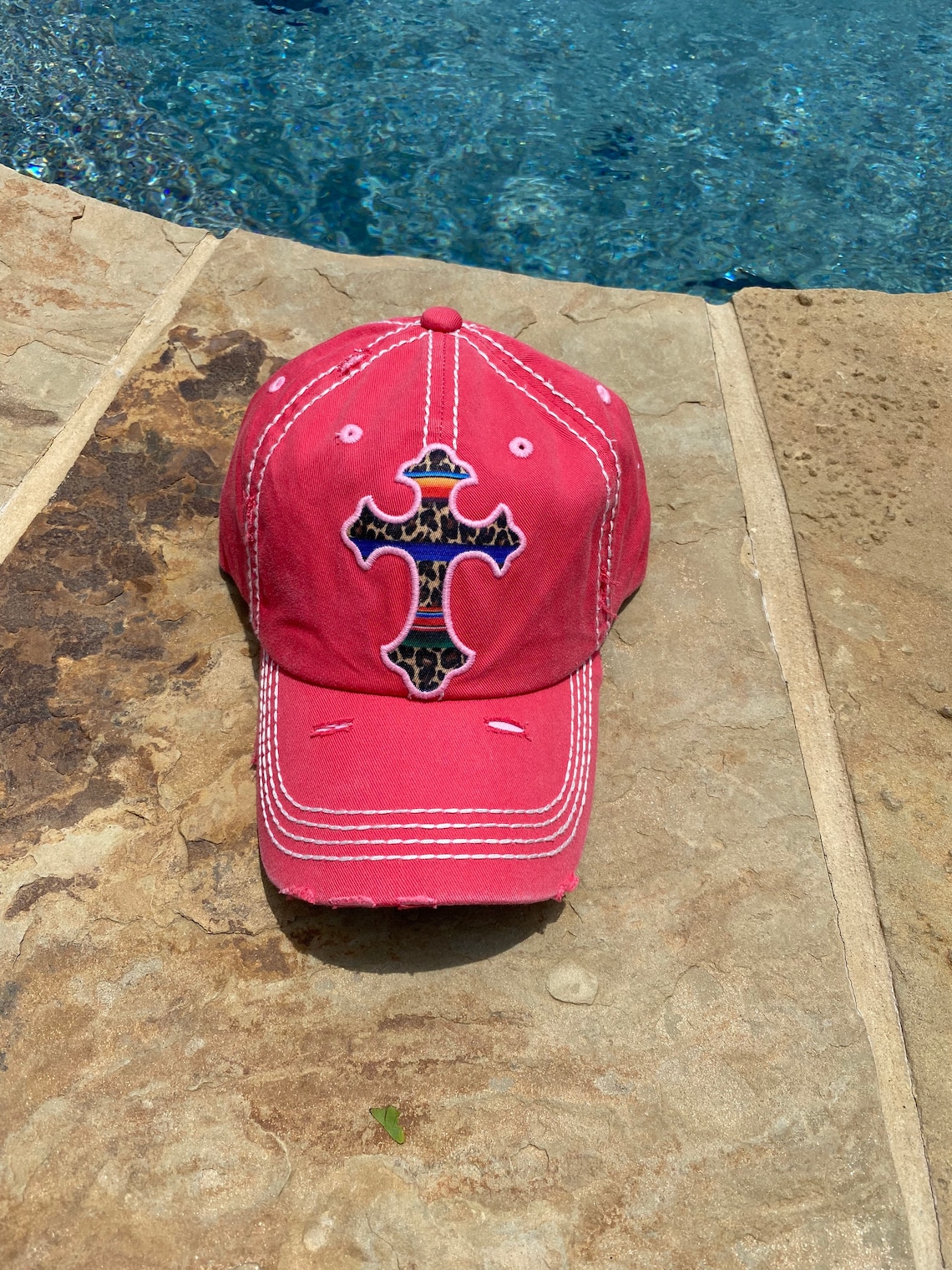 Zarape Cross Stitched Distressed Baseball Hat - Etsy