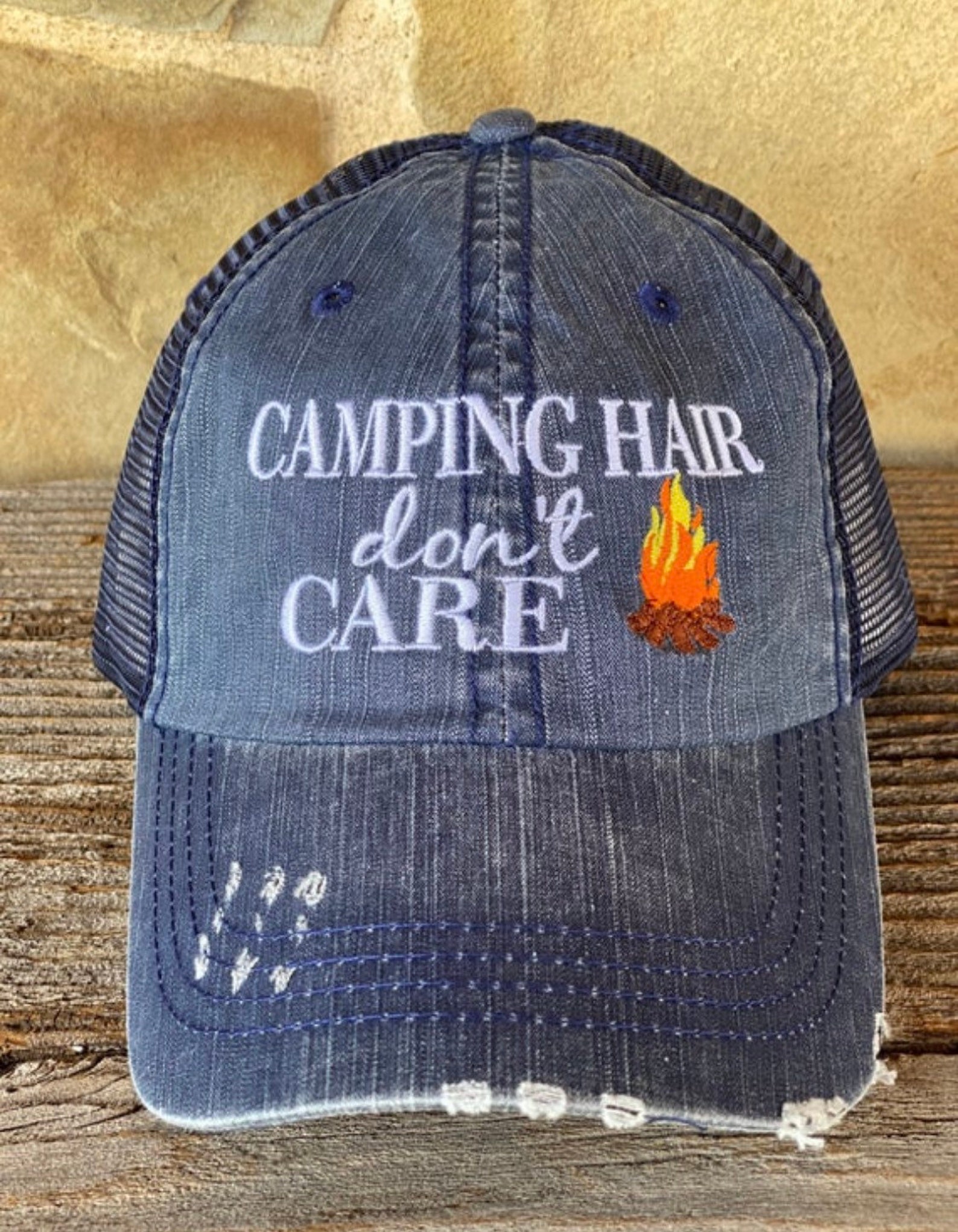 Camping Hair Don't Care Trucker Hat With Campfire - Etsy