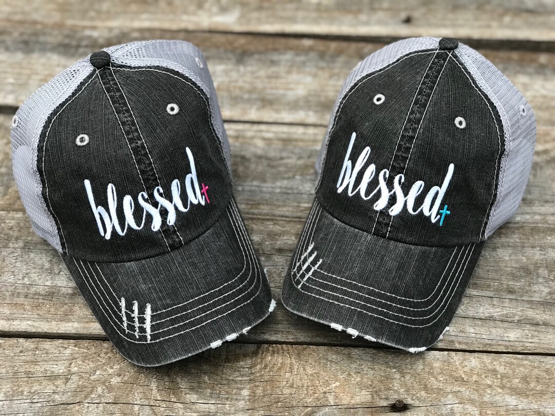 Blessed Distressed Trucker Hat ~ With Cross - Etsy