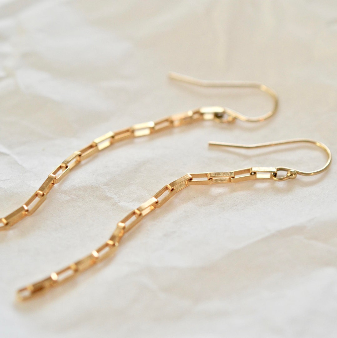 Mini Elongated Box Chain Earrings in 14k Gold Fill or Sterling - Etsy