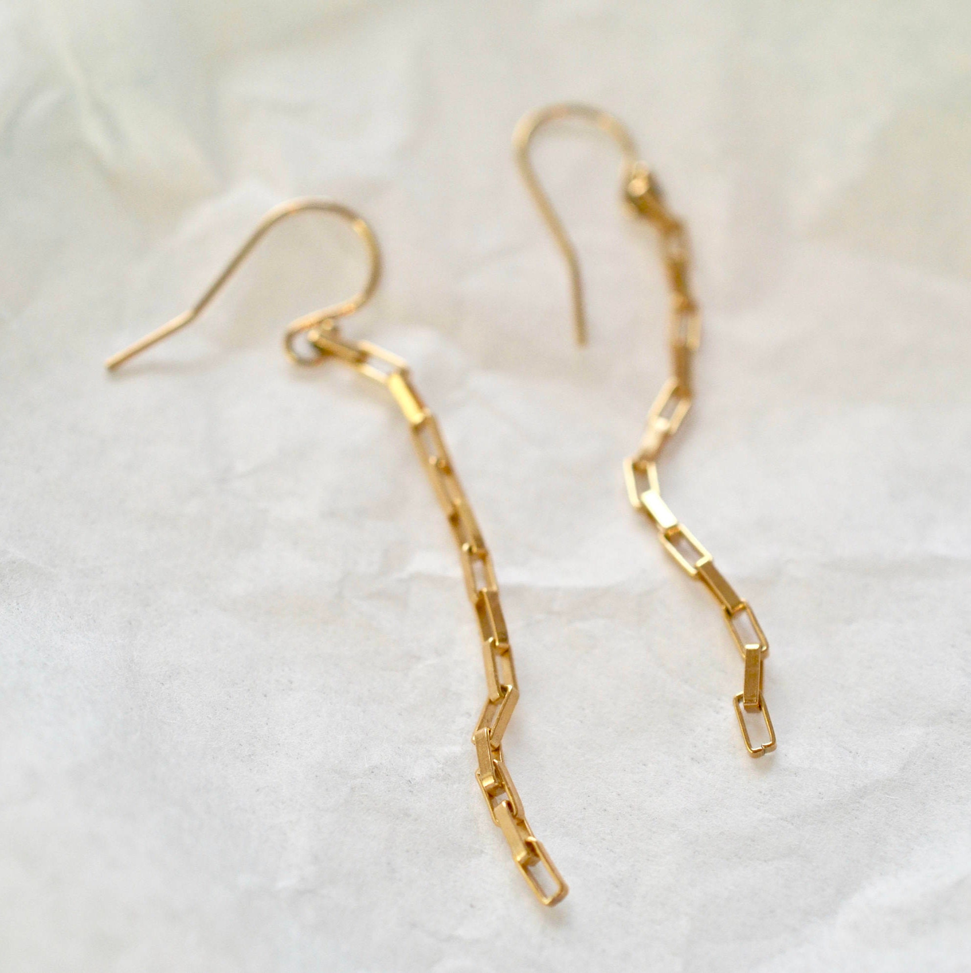 Mini Elongated Box Chain Earrings in 14k Gold Fill or Sterling | Etsy
