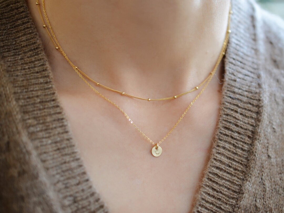Double Layered Initial Necklace, 14K Gold Fill or Sterling Silver ...