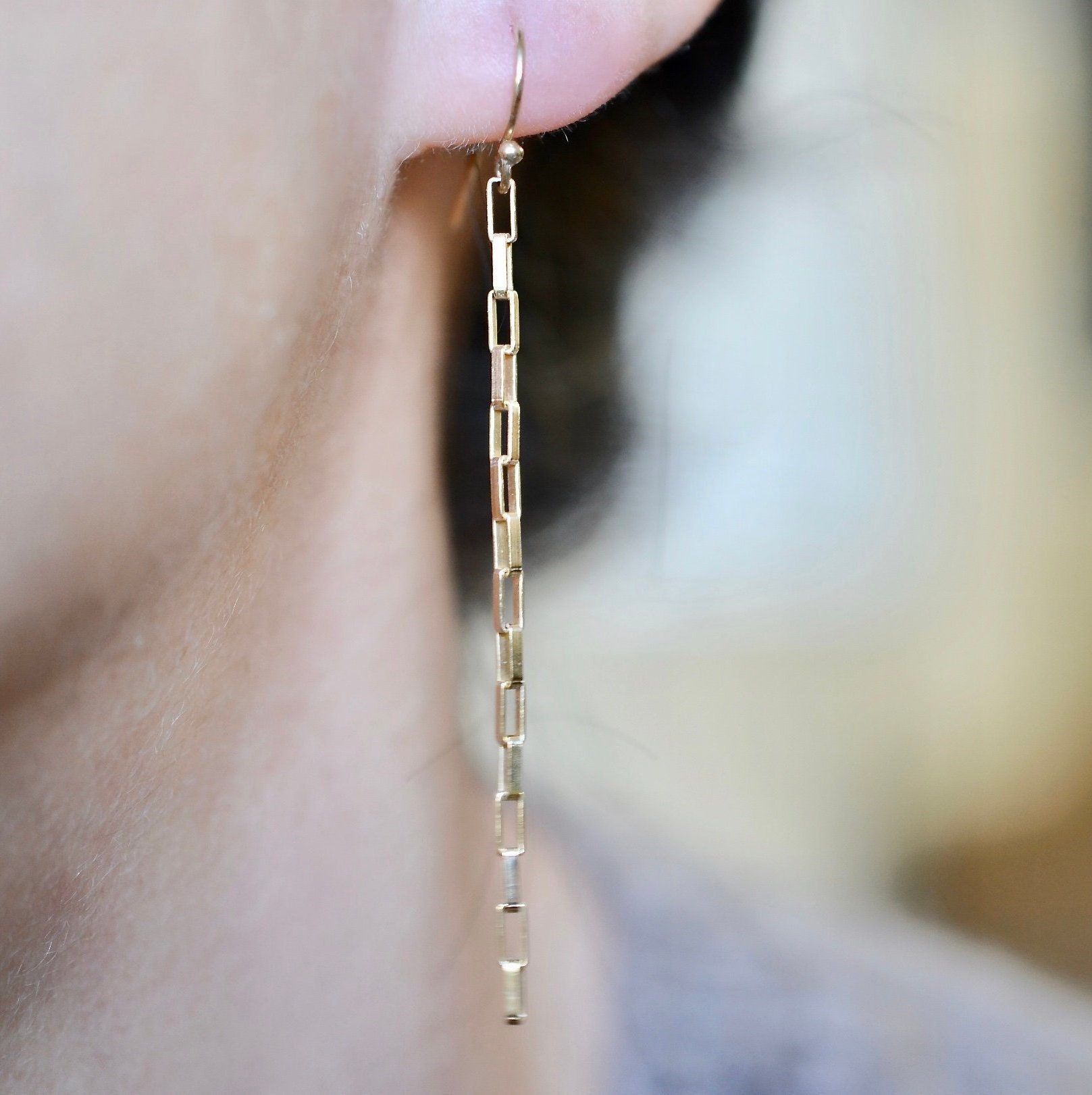 Mini Elongated Box Chain Earrings in 14k Gold Fill or Sterling | Etsy