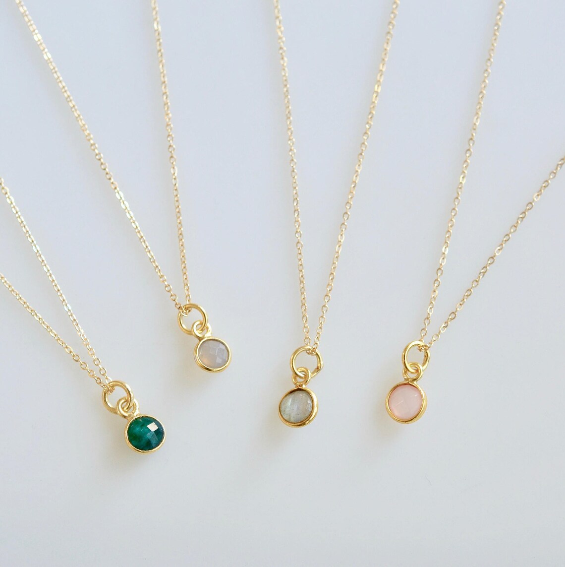 Mini Gemstone Drop Necklace Simple Bezeled Gemstone Drop - Etsy