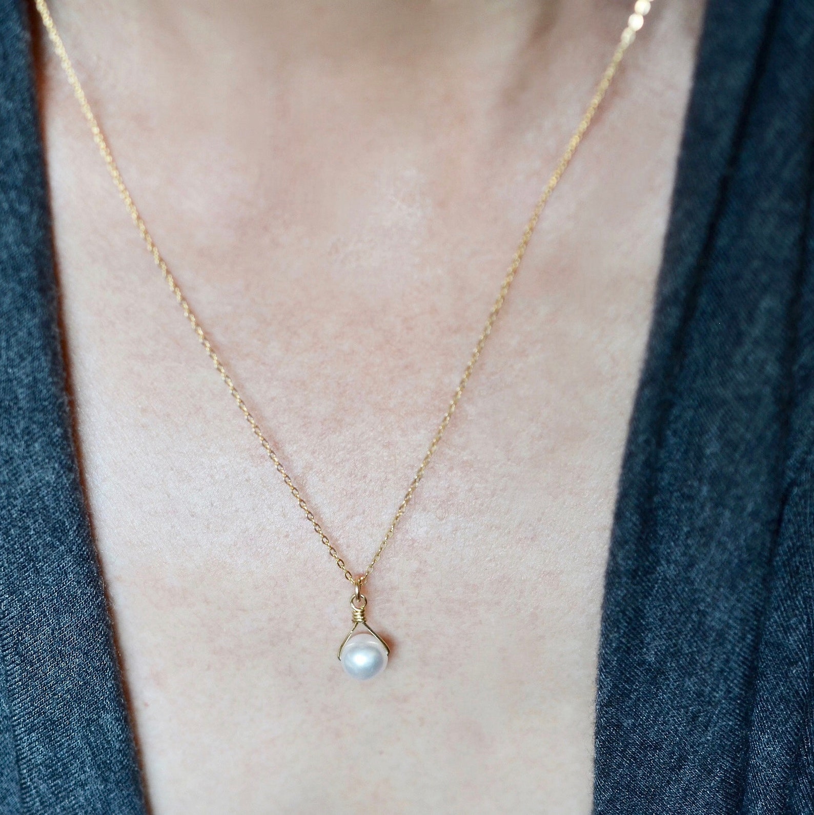 Pearl Necklace Freshwater Pearl Drop Necklace Single Pearl Etsy