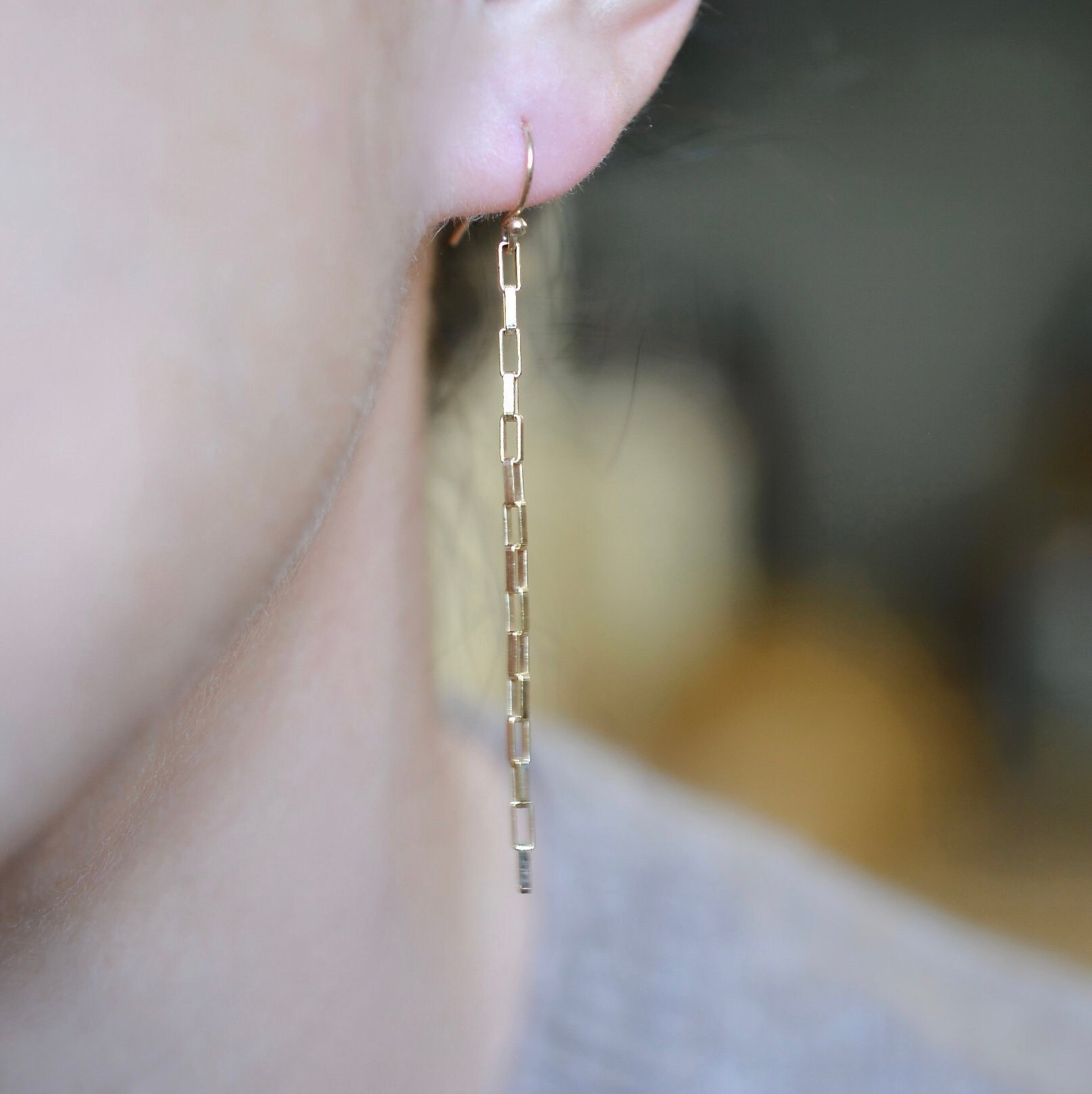 Mini Elongated Box Chain Earrings in 14k Gold Fill or Sterling | Etsy