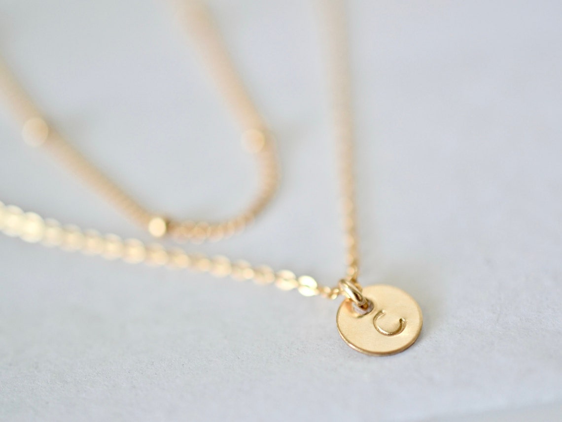 Double Layered Initial Necklace 14K Gold Fill or Sterling | Etsy