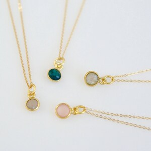 Mini Gemstone Drop Necklace, Simple Bezeled Gemstone Drop Necklace in ...