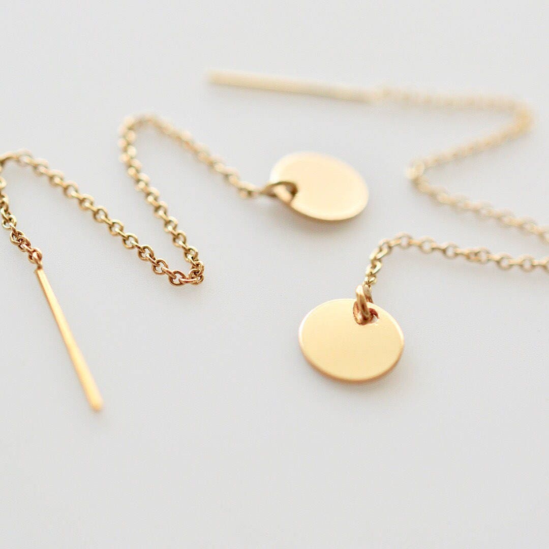 Coin Threader Earrings, Simple Minimal Threader Earrings, Gold Fill ...