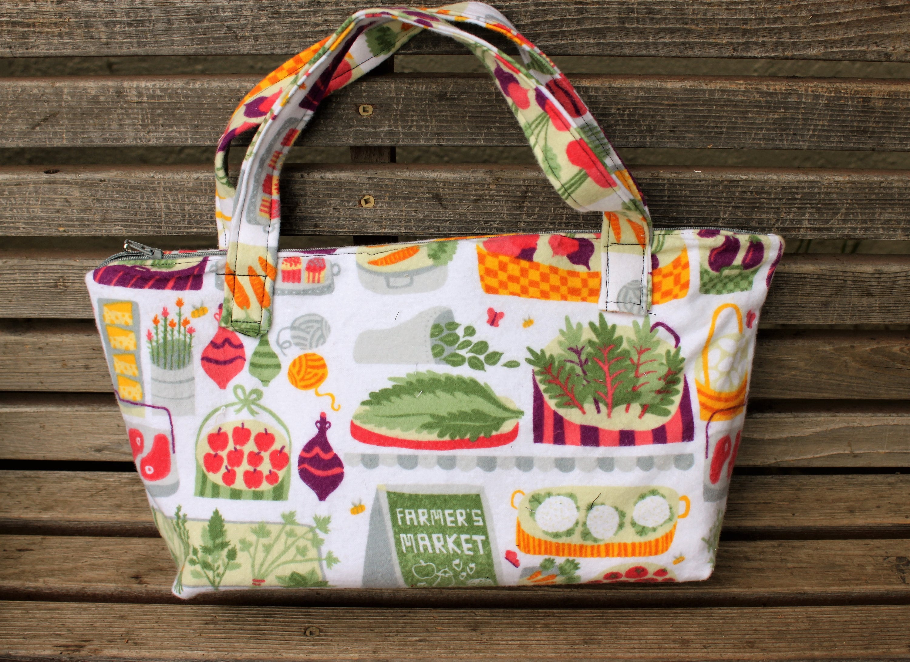 Farmers Market Flannel, vinyl lined bag, perfect for snack or lunch ...