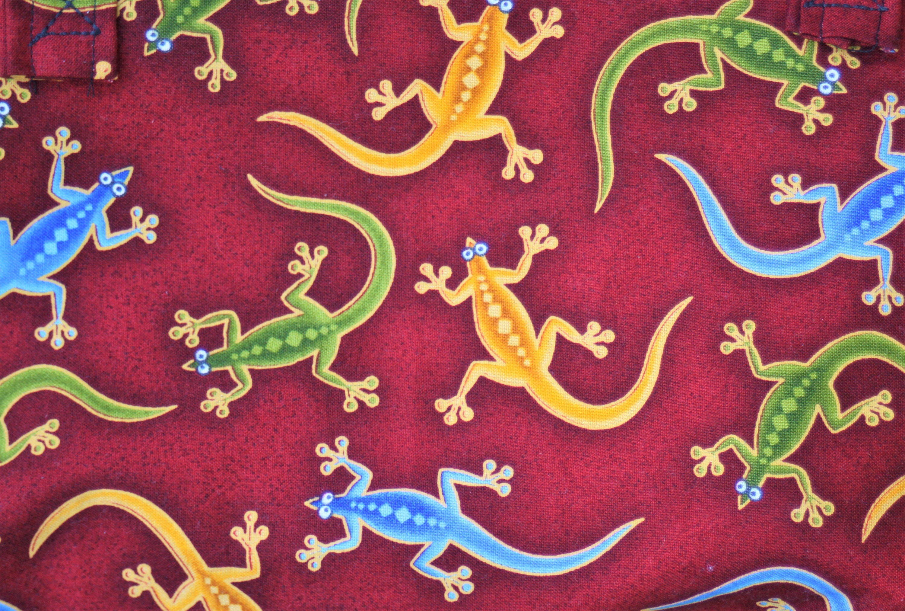 Gecko Lizard reptile fabric, vinyl lined bag, perfect for snack or ...