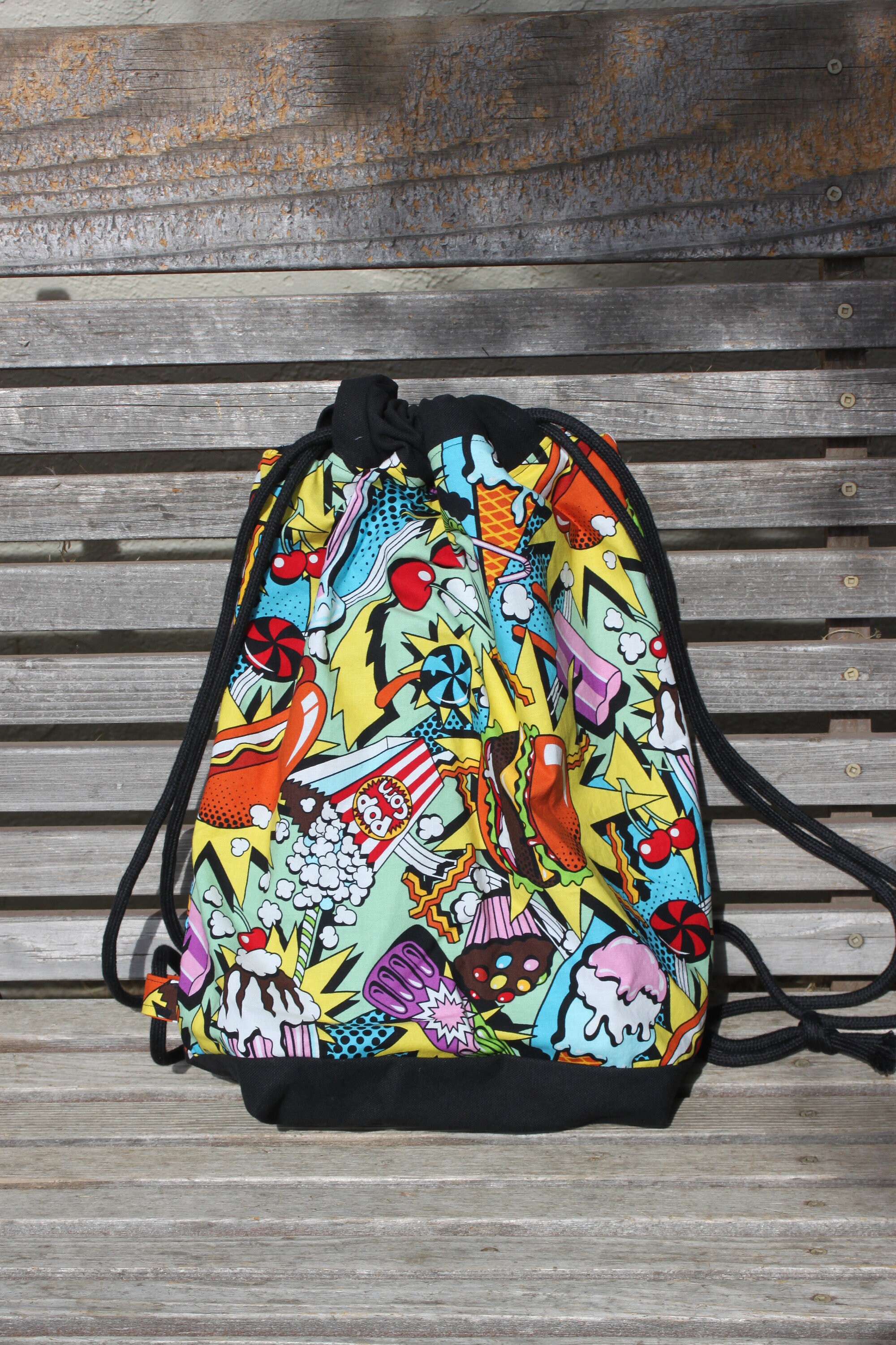 Pop art food snacks junk food Drawstring backpack, a fun accessory for ...