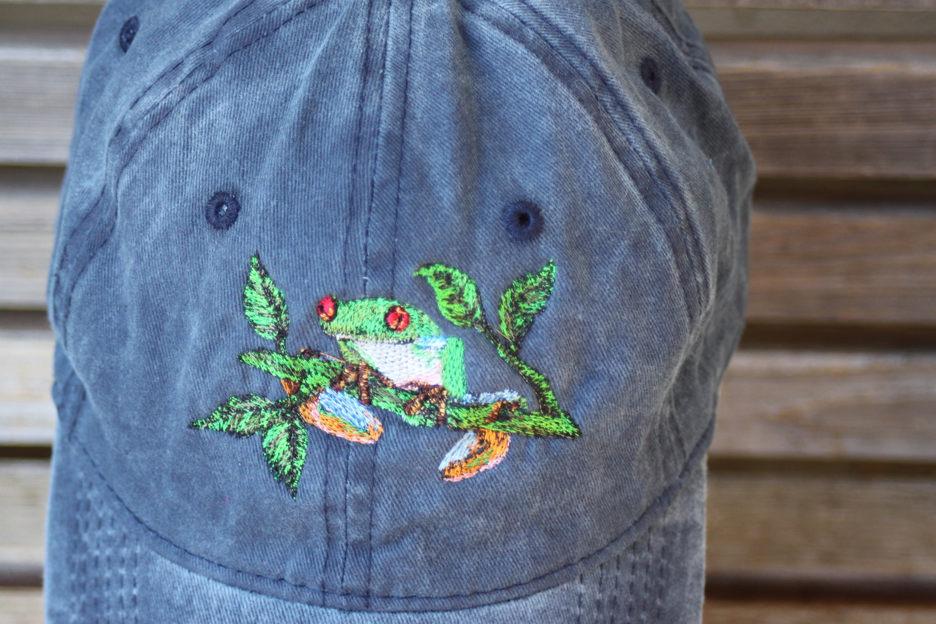 A rainforest tree frog is Embroidered on a Baseball Hat Cap, Adjustable ...